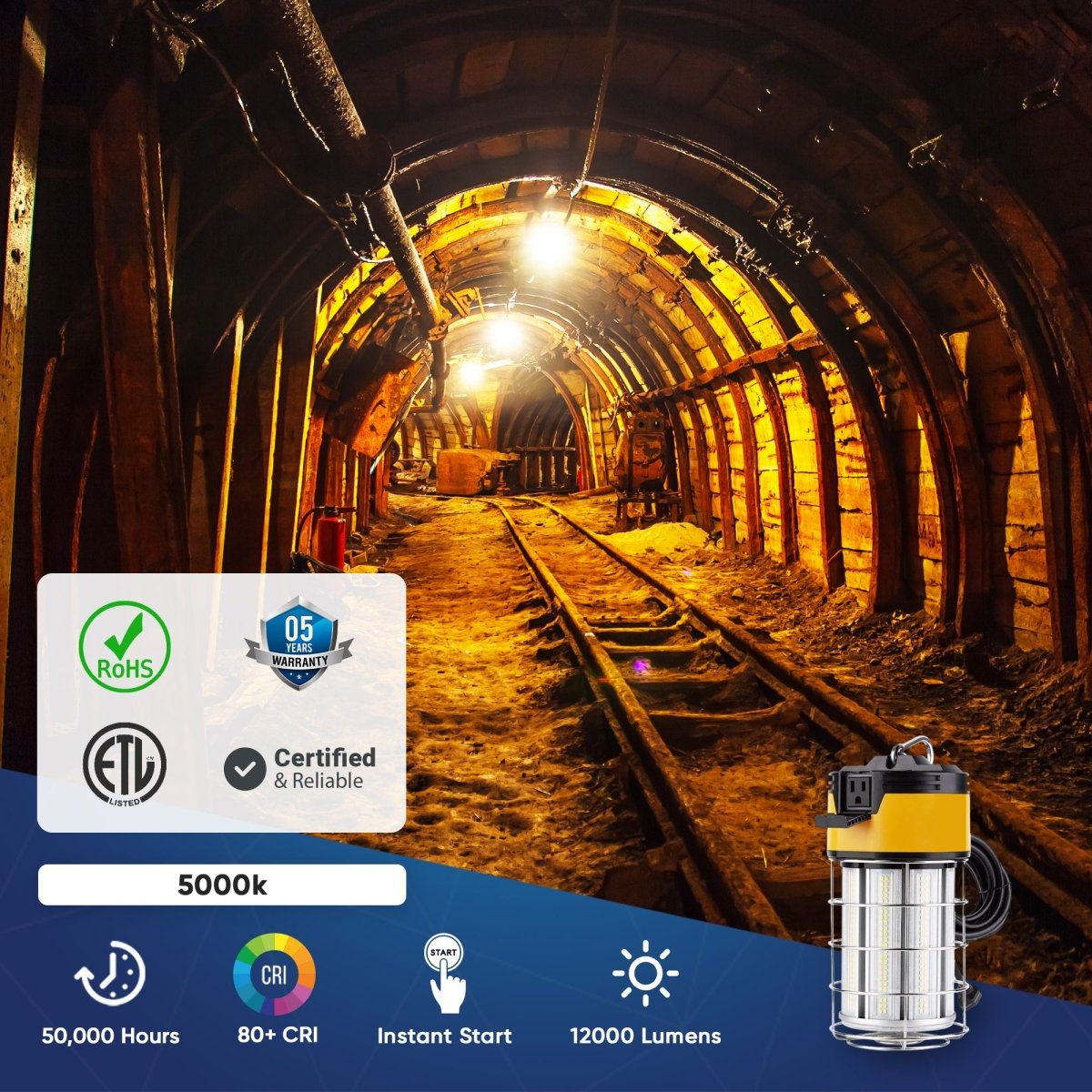 LED Temporary Work Lights with Cage, 150W 5000K 18000LM Plug and Play ...