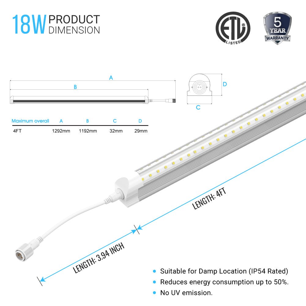 T8 4 foot led freezer / cooler light V Shape 18w 5000k clear-LEDMyplace ...
